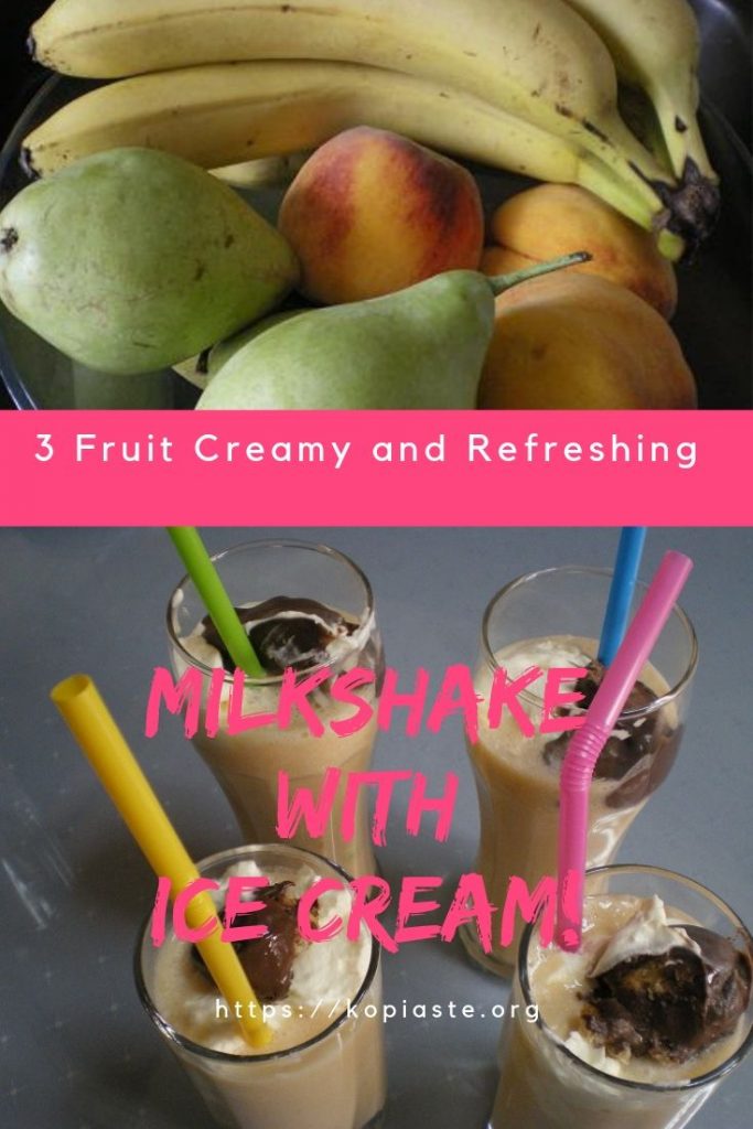 Milkshake with 3 fruit, ice cream and whipped cream - Kopiaste..to ...