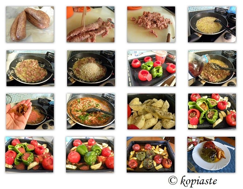 Gemista me Loukanika (Greek Stuffed Vegetables with Sausage) - Kopiaste ...