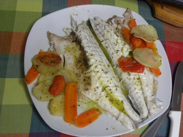 Lavraki Plaki (baked Branzino) on a Bed of Vegetables - Kopiaste..to ...